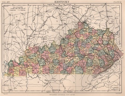 KENTUCKY state map. Counties. BRITANNICA 1898 old antique plan chart | eBay