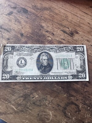 1934 Two-tone $20 Dollar Bill Color Miss Print | eBay