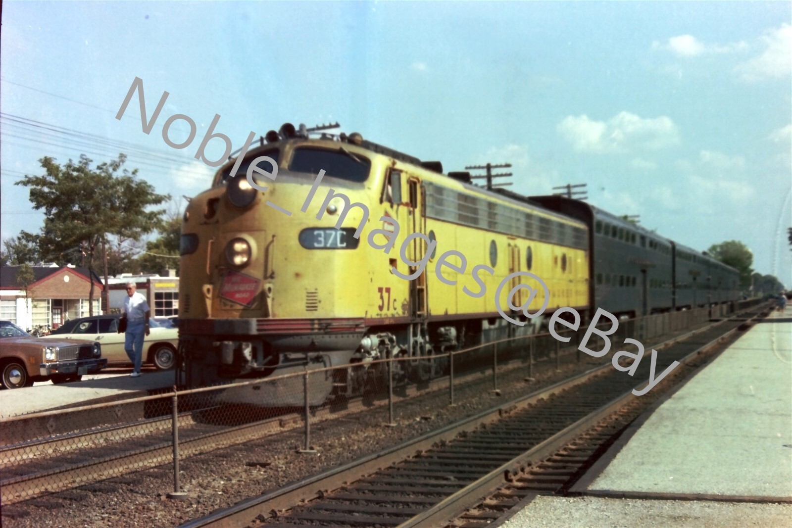 Milwaukee Road 37C E9A Locomotive Glenview IL 1 Color Negative 1970s | eBay