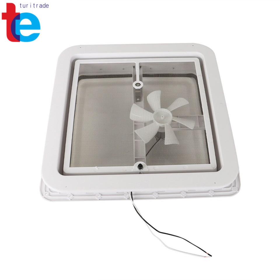 14" RV Trailer Roof Vent Complete 12V Fan w/ Tape White Lid Interior ...