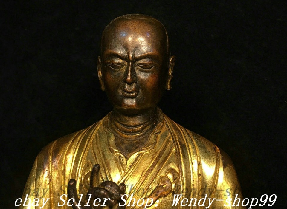 9" Old Tibet Buddhism Copper Gilt Lotus Je Tsongkhapa Lama Guru Buddha ...