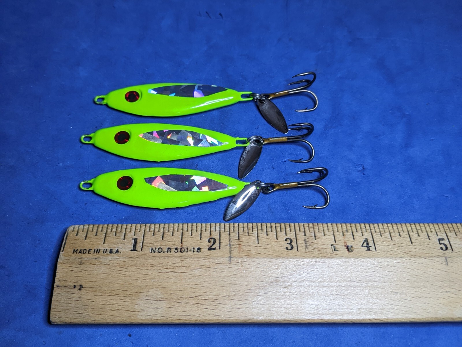 3 -1 oz SHAD Fishing Casting Jigging Slab Lead Spoons Lures Chartreuse ...