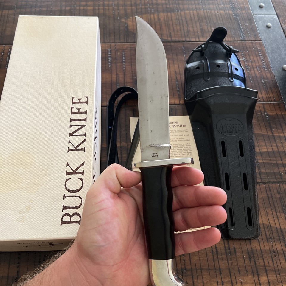 RARE 2 LINE INVERTED BUCK 122 NEMO KNIFE W/ SHEATH USED IN BOX With ...