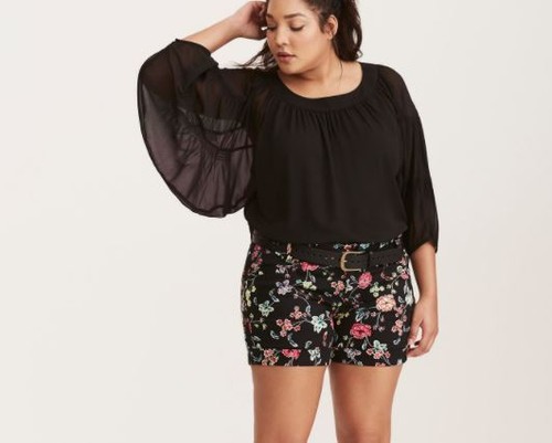 Torrid Belted Sateen Cuffed Shorts Black Floral Stretch Women's sz 10 x ...