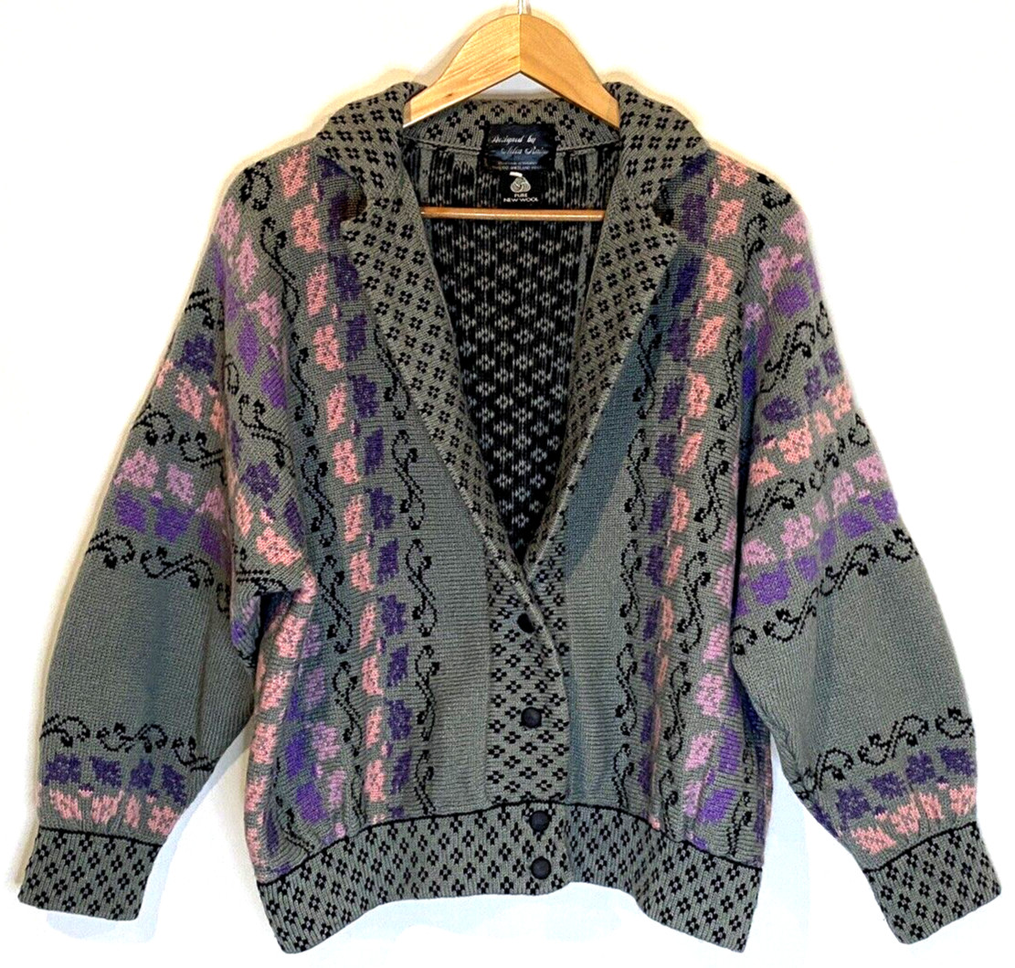 VINTAGE Helen Raine 100% SHETLAND WOOL Cardigan SWEAT… - Gem