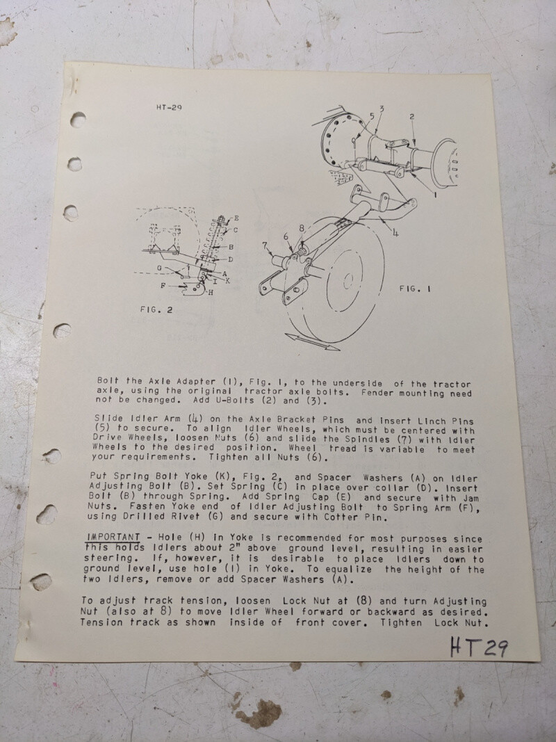 ARPS HALF TRACK ADAPTER PARTS LIST INSTALLATION AXLE ADAPTER TRACTOR HT ...