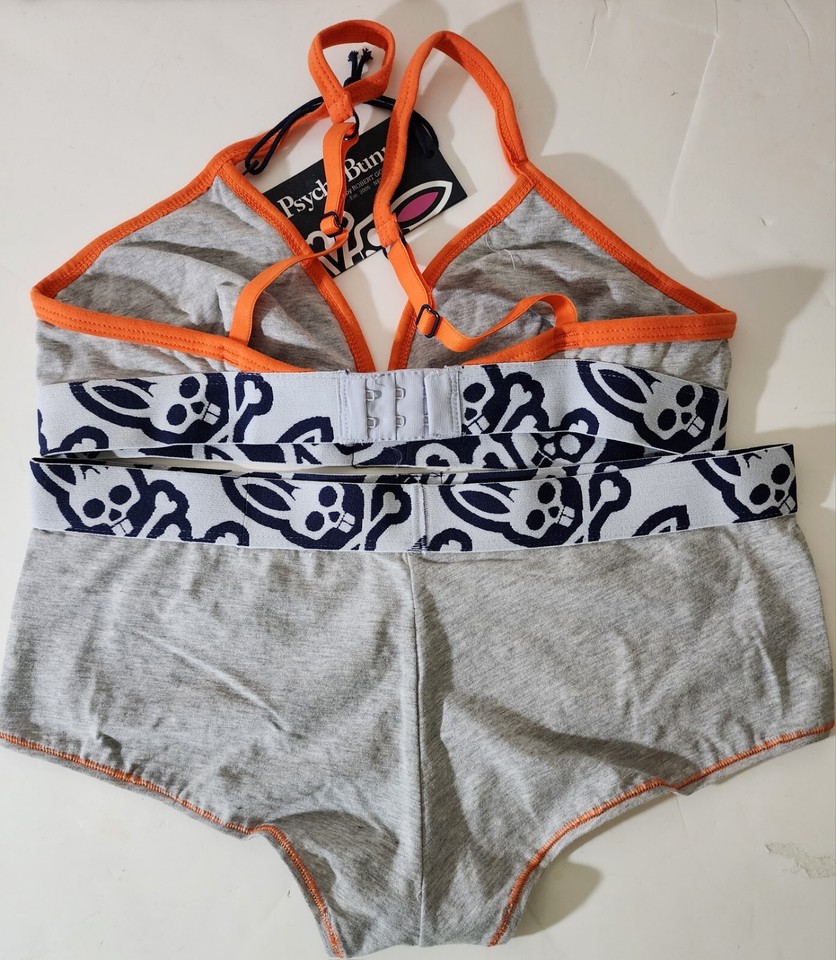 Psycho Bunny Women's Bra & Panties Shorts 2 Pcs Cool Gray & Orange Size ...