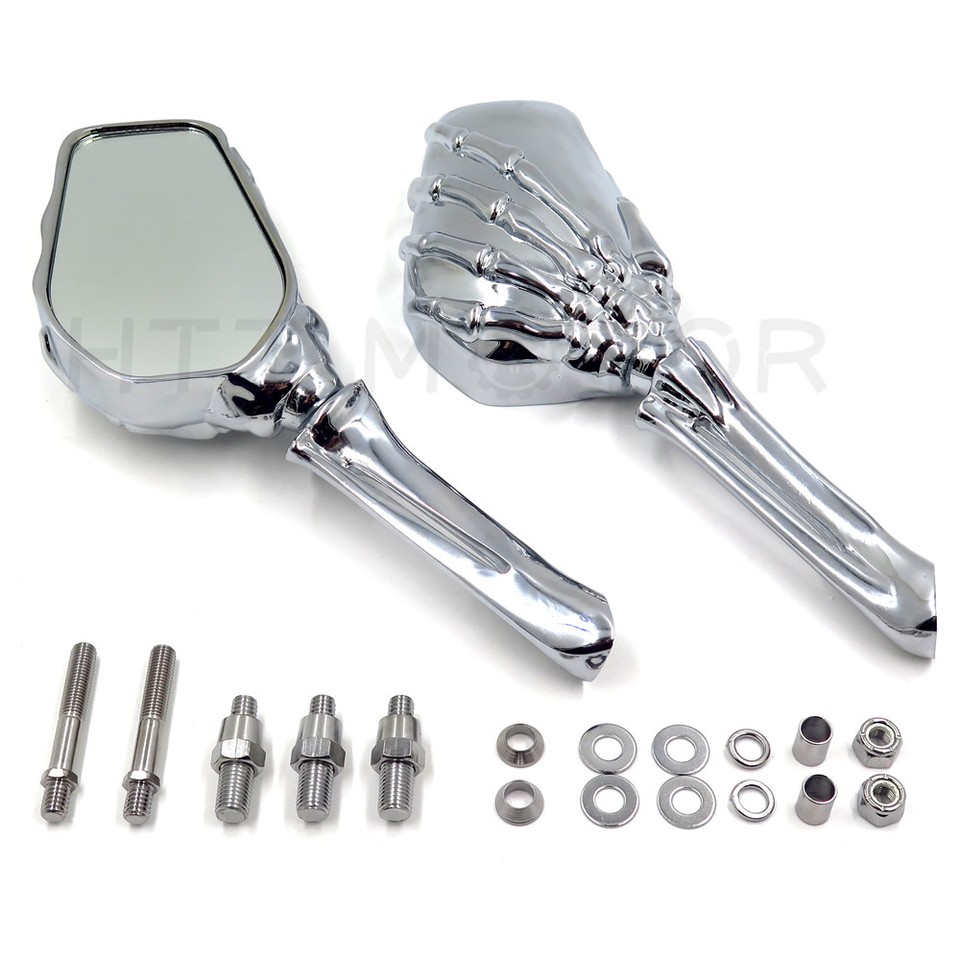 Motorcycle Chrome Skull Skeleton Hand Side Rearview Mirrors For Harley ...