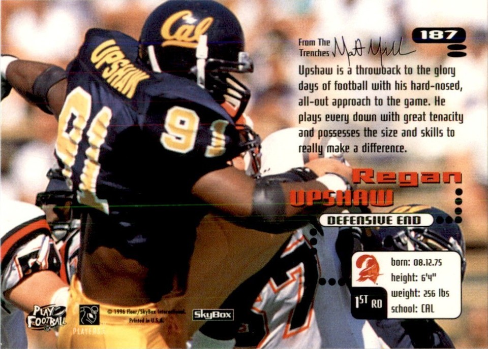 1996 SkyBox Impact Regan Upshaw Rookie Tampa Bay Buccaneers #187 NFL ...