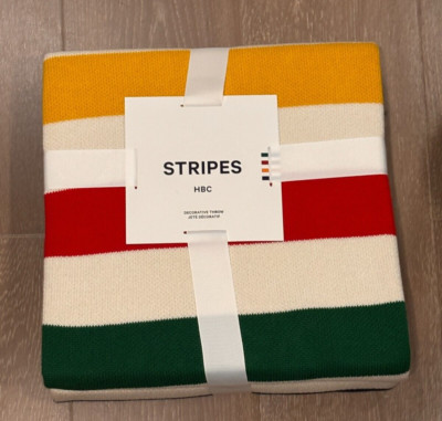 Hudson's Bay HBC Stripes Multistripe Cotton Knit Throw Blanket 63.5"W x ...