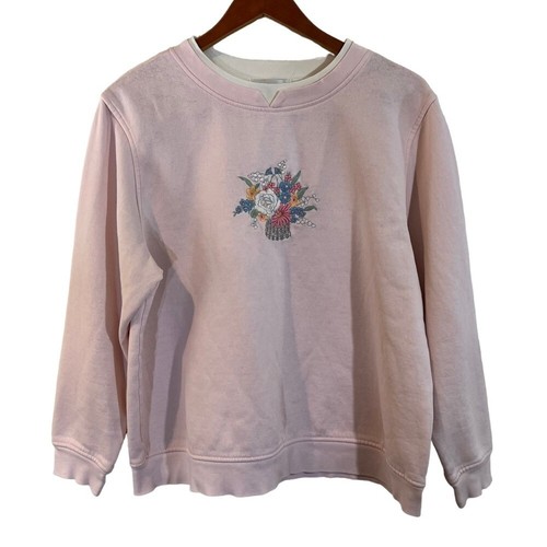 Shenanigans Pink Cottage Core Pullover Sweater Size XL Flower Basket ...