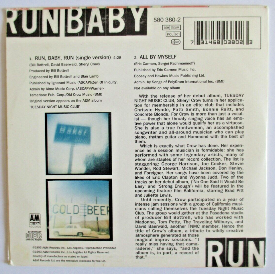 Sheryl Crow - Francia Singolo CD " Run Baby Run " | eBay