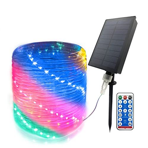 GLPE Solar Rope Lights Outdoor Waterproof LED, 66ft 200 LEDs String ...