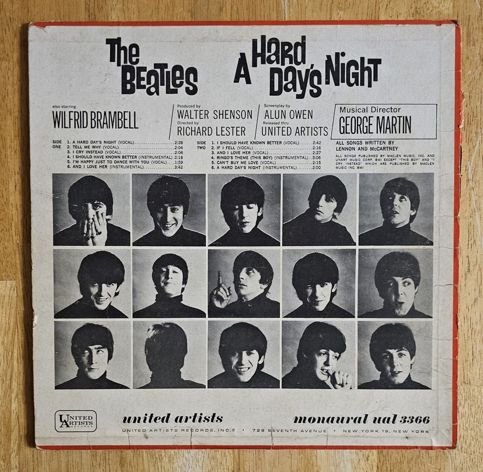 The Beatles A Hard Day's Night Soundtrack MONO Vinyl LP Record 1964 UA ...