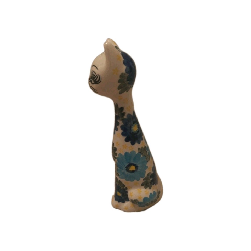 Polish Pottery Vena UNIKAT 10" Long Neck Cat Figurine Pattern 314 ...