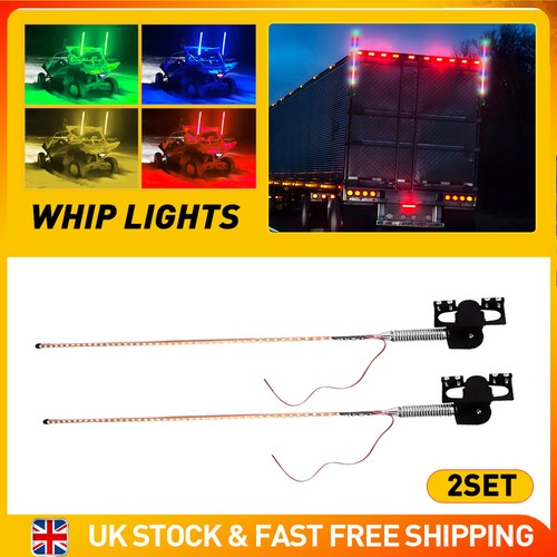 4PCS 1.8FT RGB Whip Lights LED Whip Lights Remote Control For UTV ATV ...