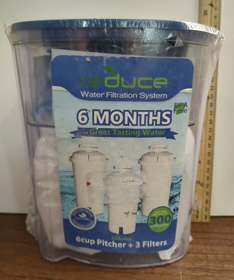 Reduce Water Filtration System 6 Cup Pitcher 3 Filters BPA free plastic ...