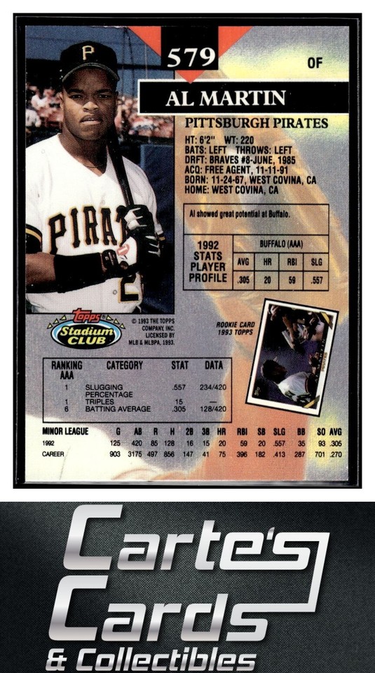 Al Martin 1993 Topps Stadium Club Members Only #579 Pittsburgh Pirates ...