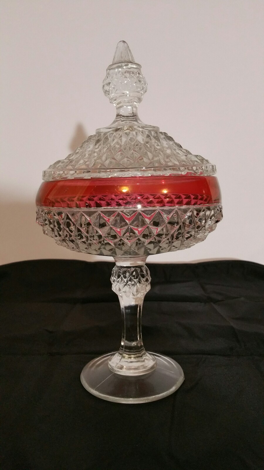 Tiara Pedestal Candy Dish Ruby Flash Diamond Point Cranberry Glass ...