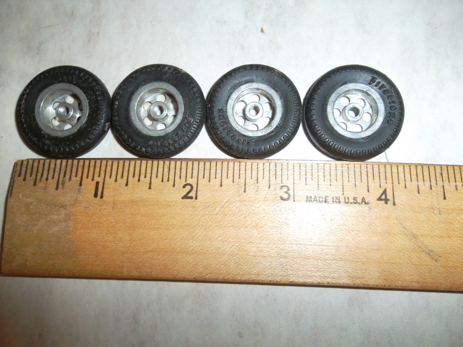 Four (4) Six-hole Tradeship threaded rims, Firestone tires 1" dia. | eBay