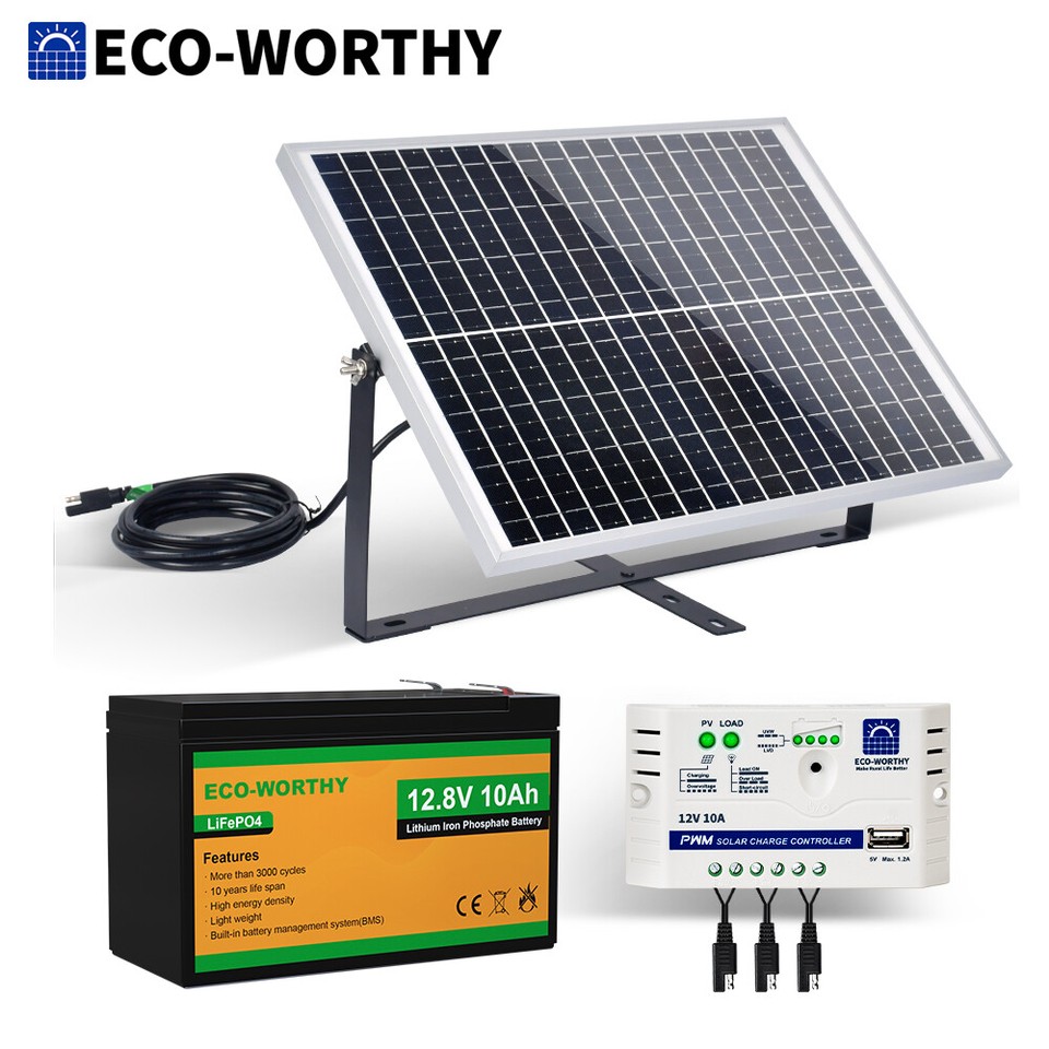 ECO-WORTHY 10W 25W Watt Solar Panel Kit & 12v 10Ah Lithium Battery Home ...