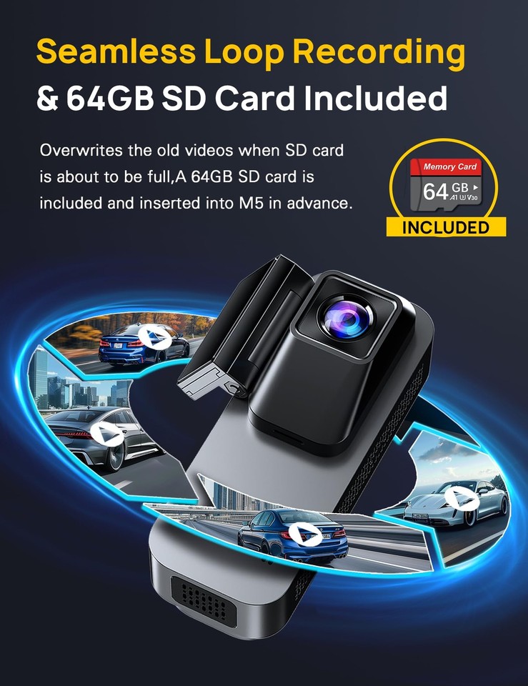 3 Channel 4K Dash Cam Front and Rear Inside, Built-in 5G WiFi, 4K+1080P ...