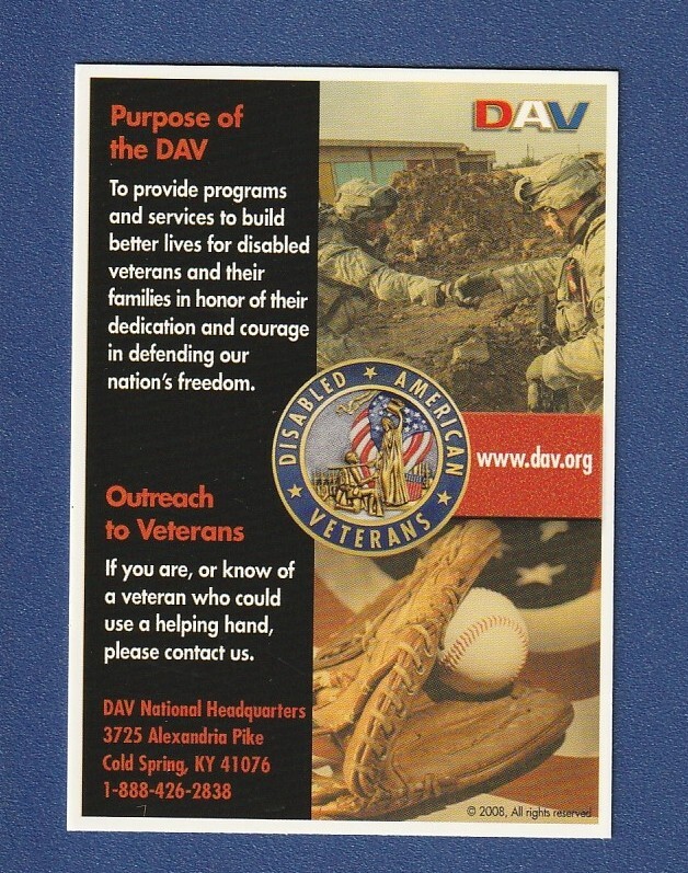 BUD BLACK 2008 DAV PROMO Stadium Giveaway SGA Card Disabled American ...