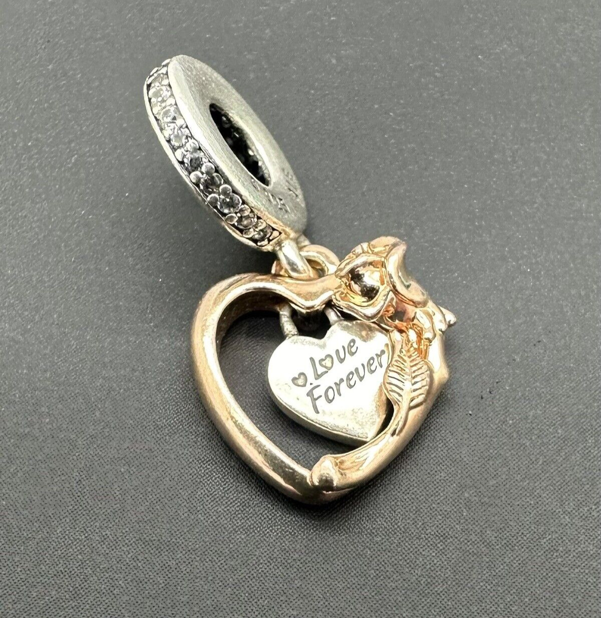 Authentic Pandora Heart & Rose Flower Dangle Charm Ro… - Gem