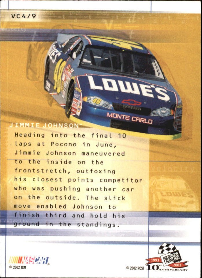 2003 Press Pass Velocity #VC4 Jimmie Johnson - NM-MT | eBay