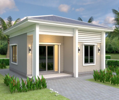 21x21 Feet Tiny House Plans 6.5x6.5 Meter 1 Bed 1 Bath Hip Roof (A4 ...