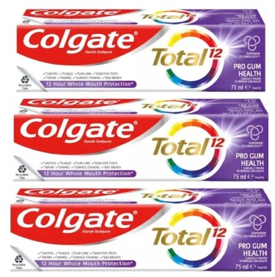 Colgate Total 12 Pro Gum Health 75ml 3 Pack Whole Mouth Protection for ...