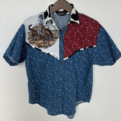 Vintage Panhandle Slim Women’s Pearl Snap Western Shirt Rodeo Cow Print ...