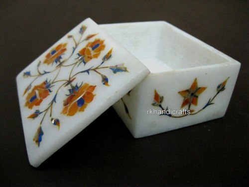 4 x 3 Inches Marble Rubber Band Box Pietra Dura Art Trinket Box for ...