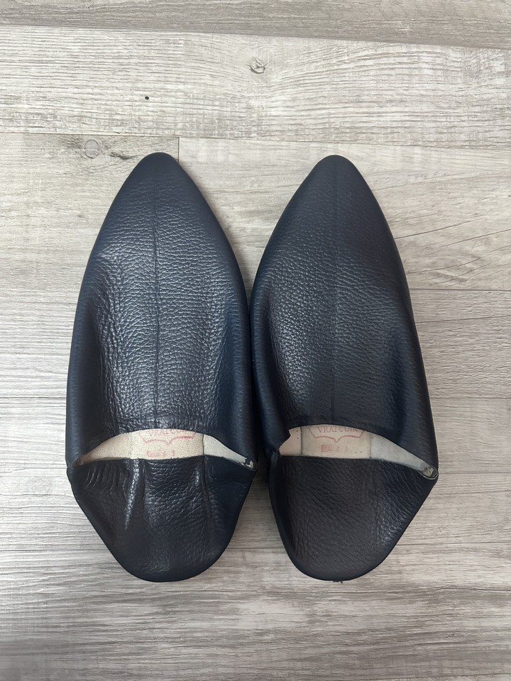 Moroccan Men Handmade Leather Babouche Slippers Shoes Pointy Bleu Sz 40 ...