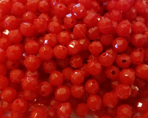 1,000 Pcs 6mm Opaque Red Round Crystal Faceted Plastic Acrylic Craft ...