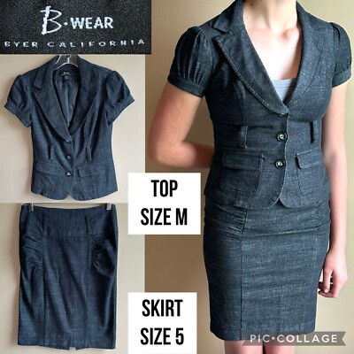 B Wear Byer California Womens Skirt Suit Short Sleeve Jacket Juniors ...
