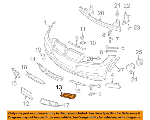 BMW OEM 09-12 328i Front Bumper Grille Grill-Screen Right 51117198902 ...
