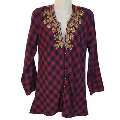 Soft Surroundings Webster Tunic Top Women S Red Burgundy Plaid ...