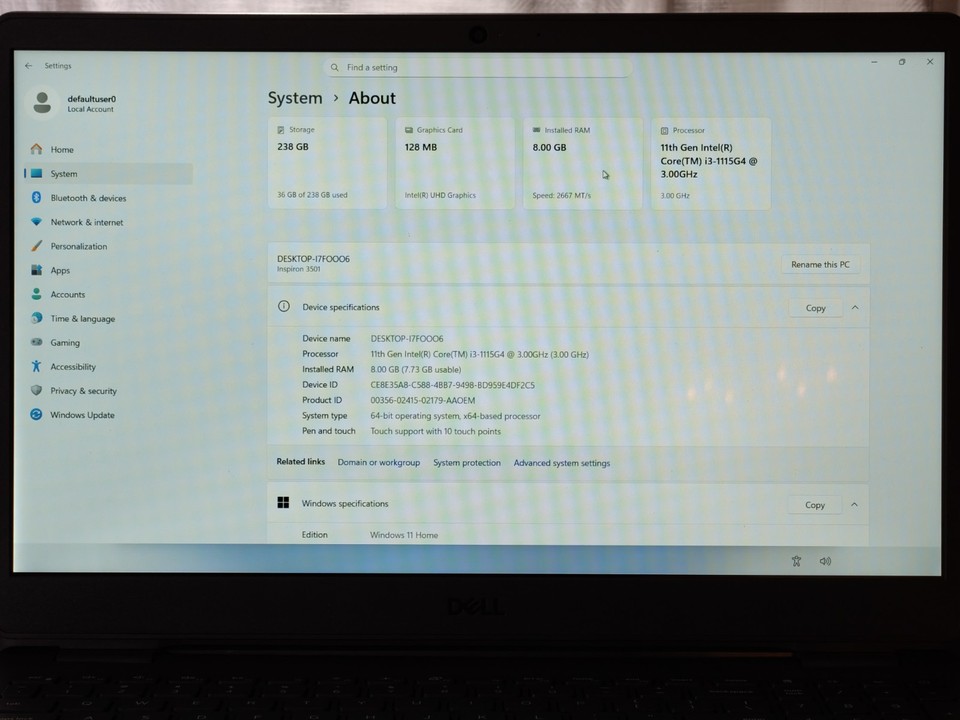 Dell Inspiron 15 3501 15.6'' Touch Intel Core i3-1115G4 8GB RAM 256GB ...