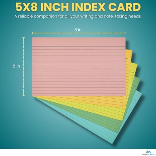 Index Card 5x8 Ruled, Lined Note Cards, Flash Cards, Assorted Colors ...
