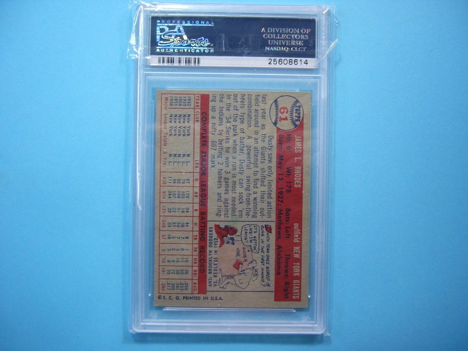 1957 TOPPS MLB BASEBALL CARD #61 DUSTY RHODES PSA 6 EX/MINT SHARP!! '57 ...