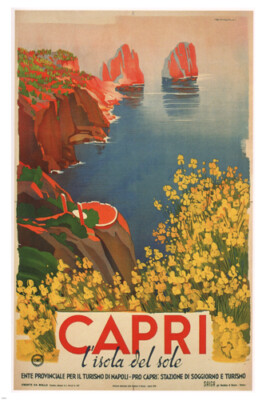 capri BY GIUSEPPE RICCOBALDI vintage ad poster ITALY 1948 20x30 first ...