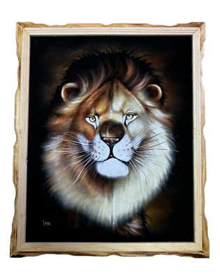 LION , LION FACE ,18"X 22" HAND PAINTED,VELVET PAINTING , VINTAGE ...