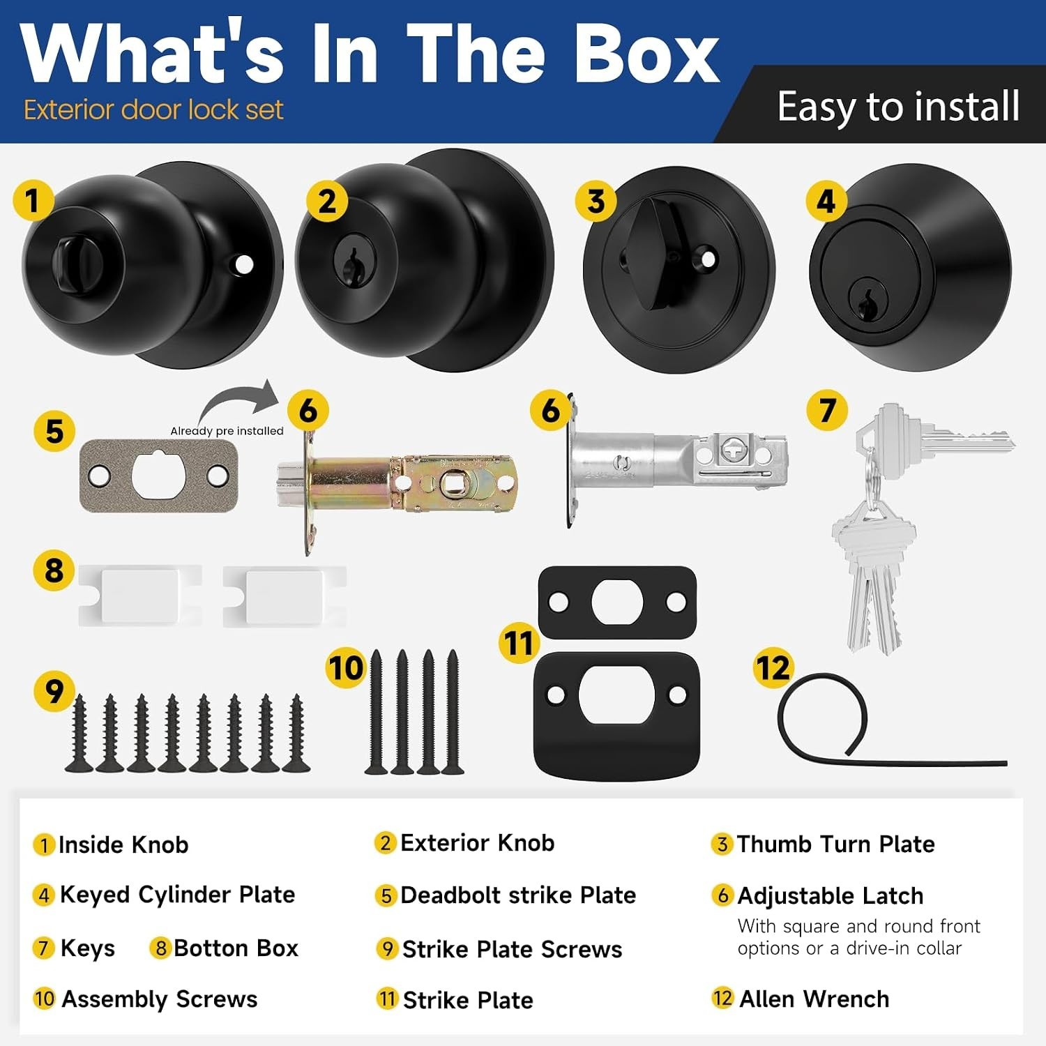 Elegant Matte Black Keyed Door Lock Set - Durable Deadbolt for Home ...