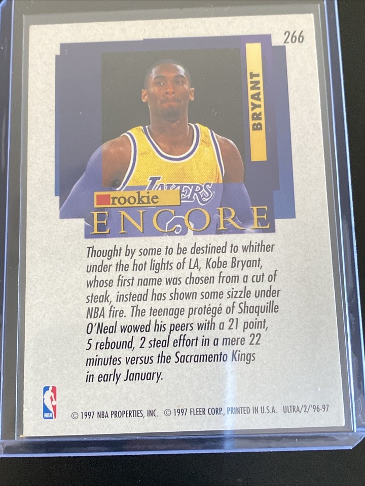 1996 Fleer Ultra Encore Kobe Bryant Rookie Card #266 Lakers | eBay