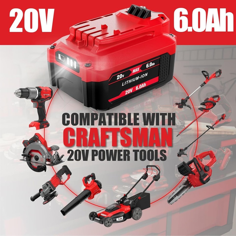 8.0Ah 20V For Craftsman V20 20 Volt MAX Li-ion Battery CMCB204 CMCB202 ...