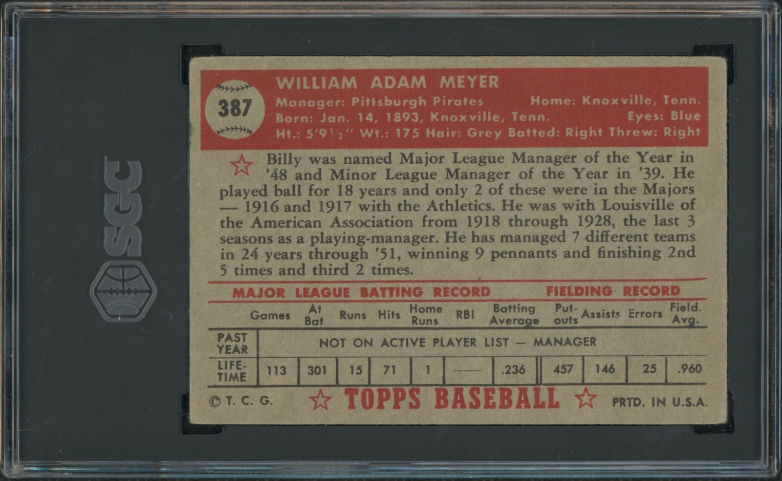 1952 Topps - High # #387 Billy Meyer for sale online | eBay