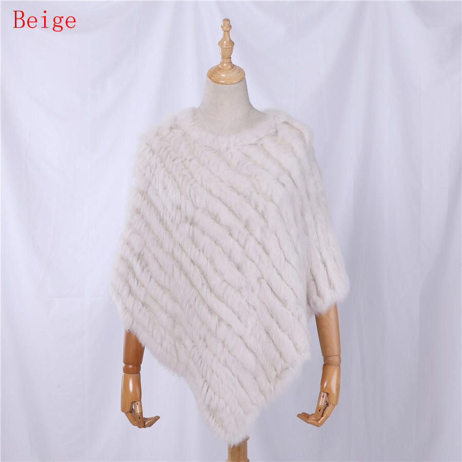 Lady Real Rabbit Fur Poncho Women Fashion Knitted Shawl Natural Fur Top ...