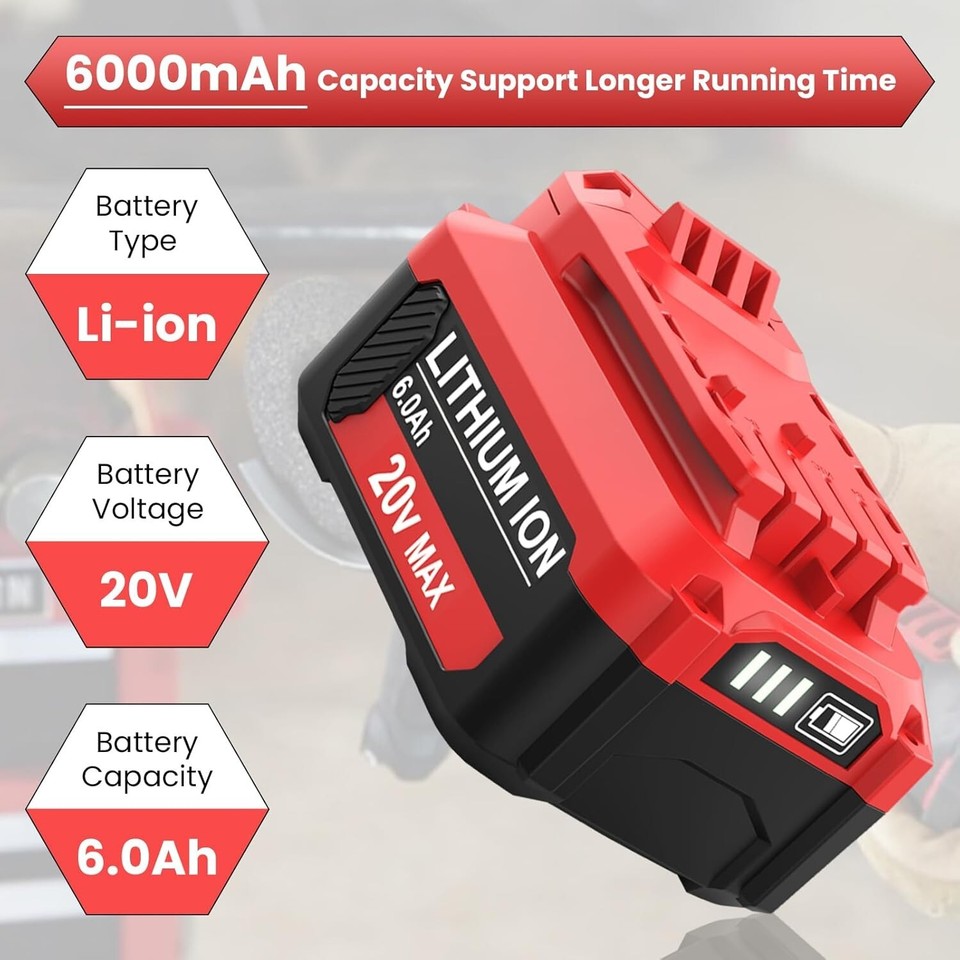 8.0Ah 20V For Craftsman V20 20 Volt MAX Li-ion Battery CMCB204 CMCB202 ...
