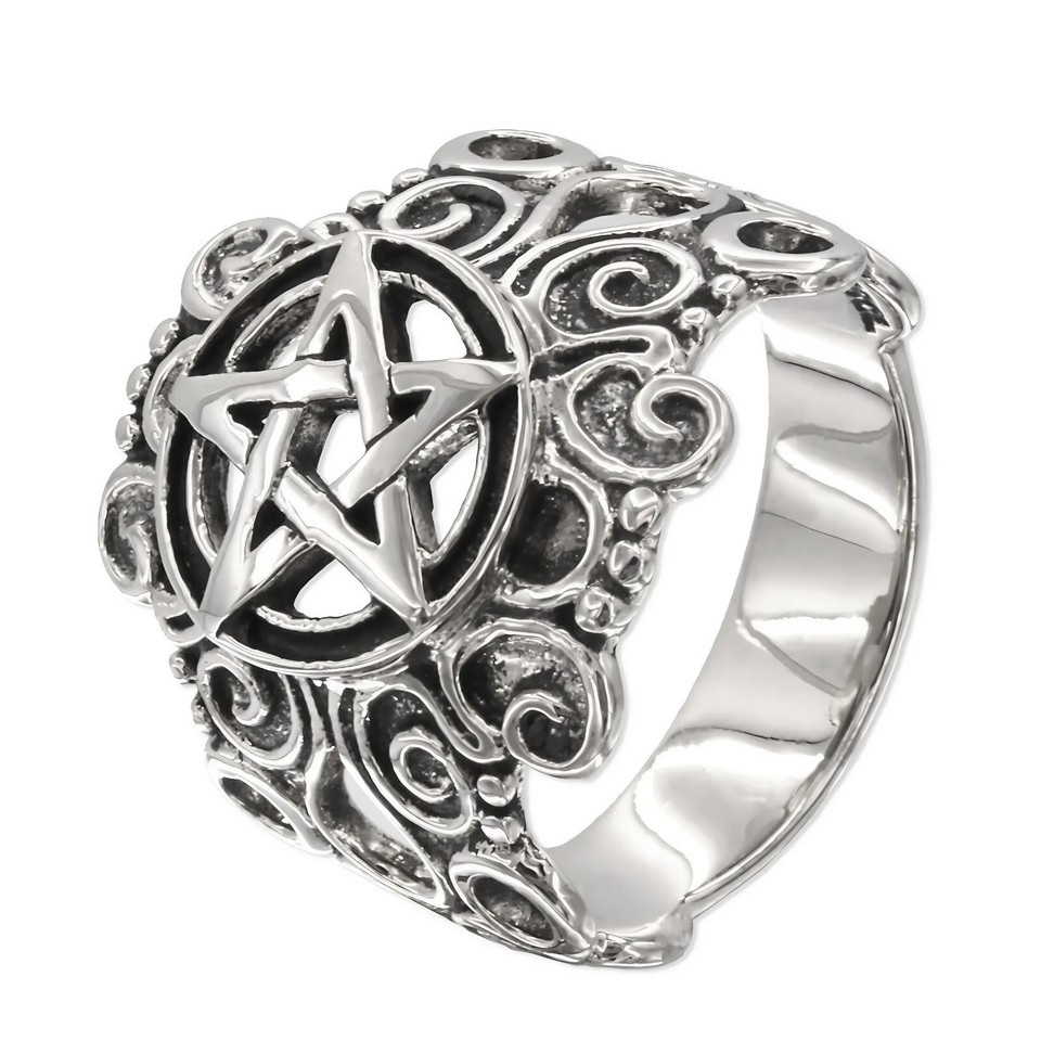Large Sterling Silver Pentacle Pentagram Ring Witchcraft Wicca Jewelry ...